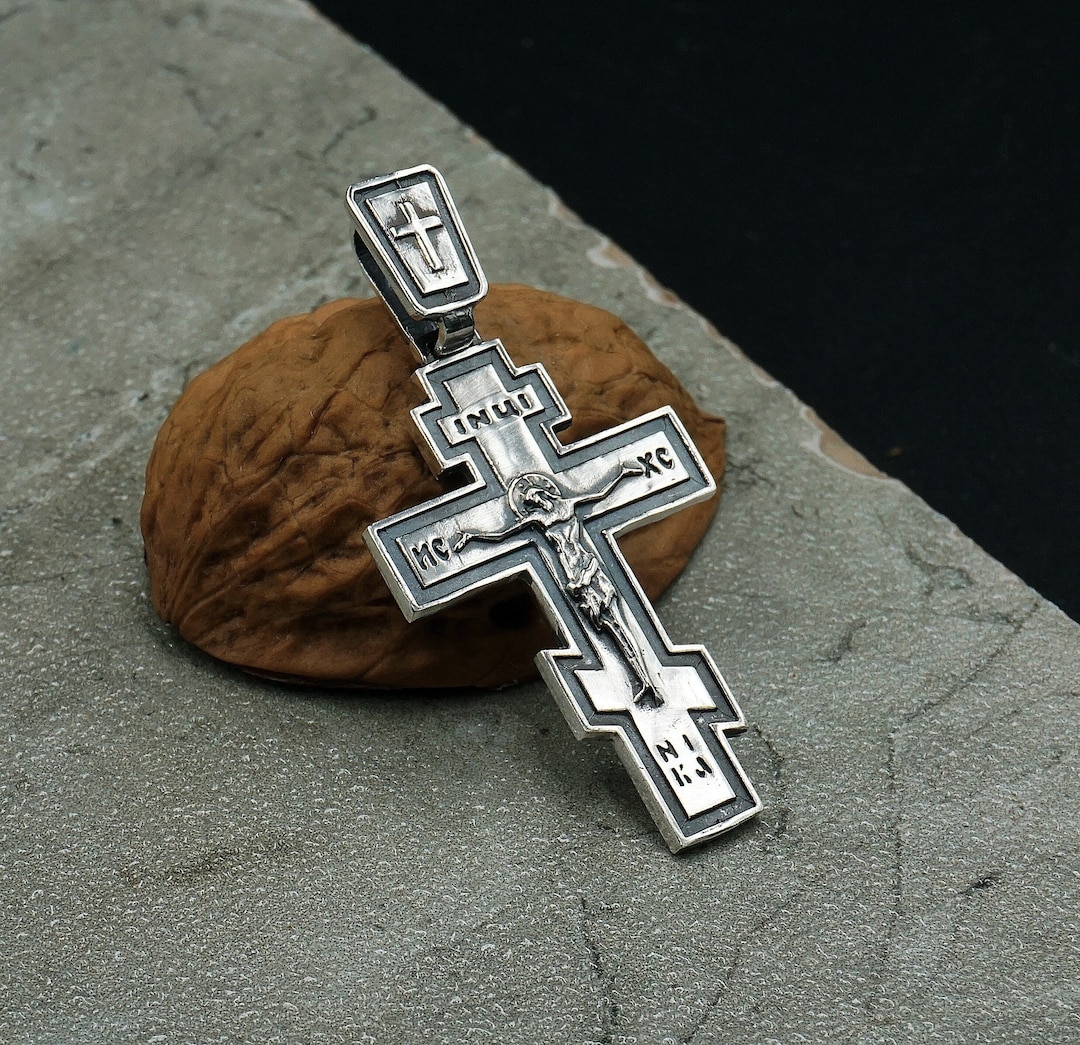 Orthodox Mens Cross Necklace Sterling Silver Orthodox Cross With Jesus ...