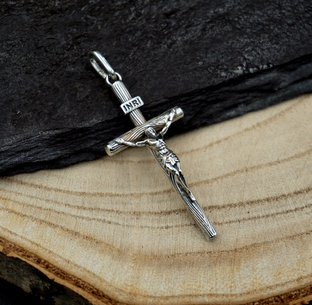 Catholic Mens Cross Necklace Sterling Silver 2 Inches Cross Pendant ...