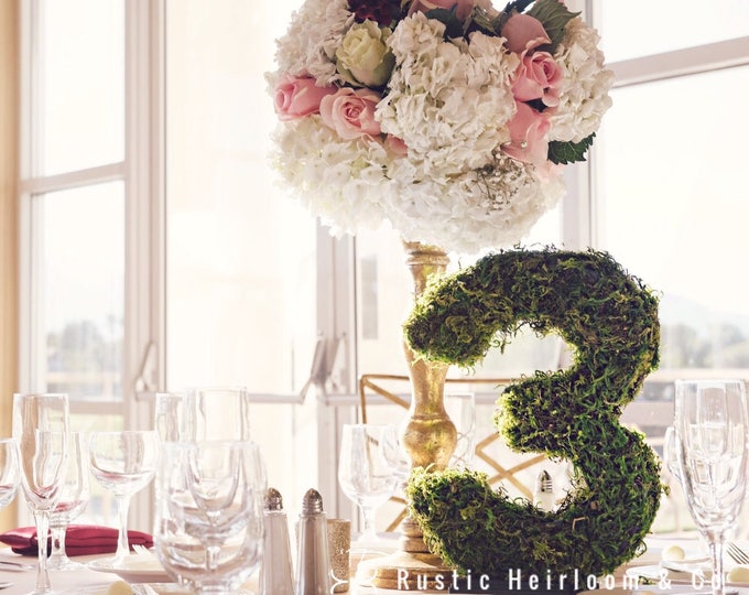 12" Moss Table Numbers - Table Numbers - Weddings - Events - Nurseries ...