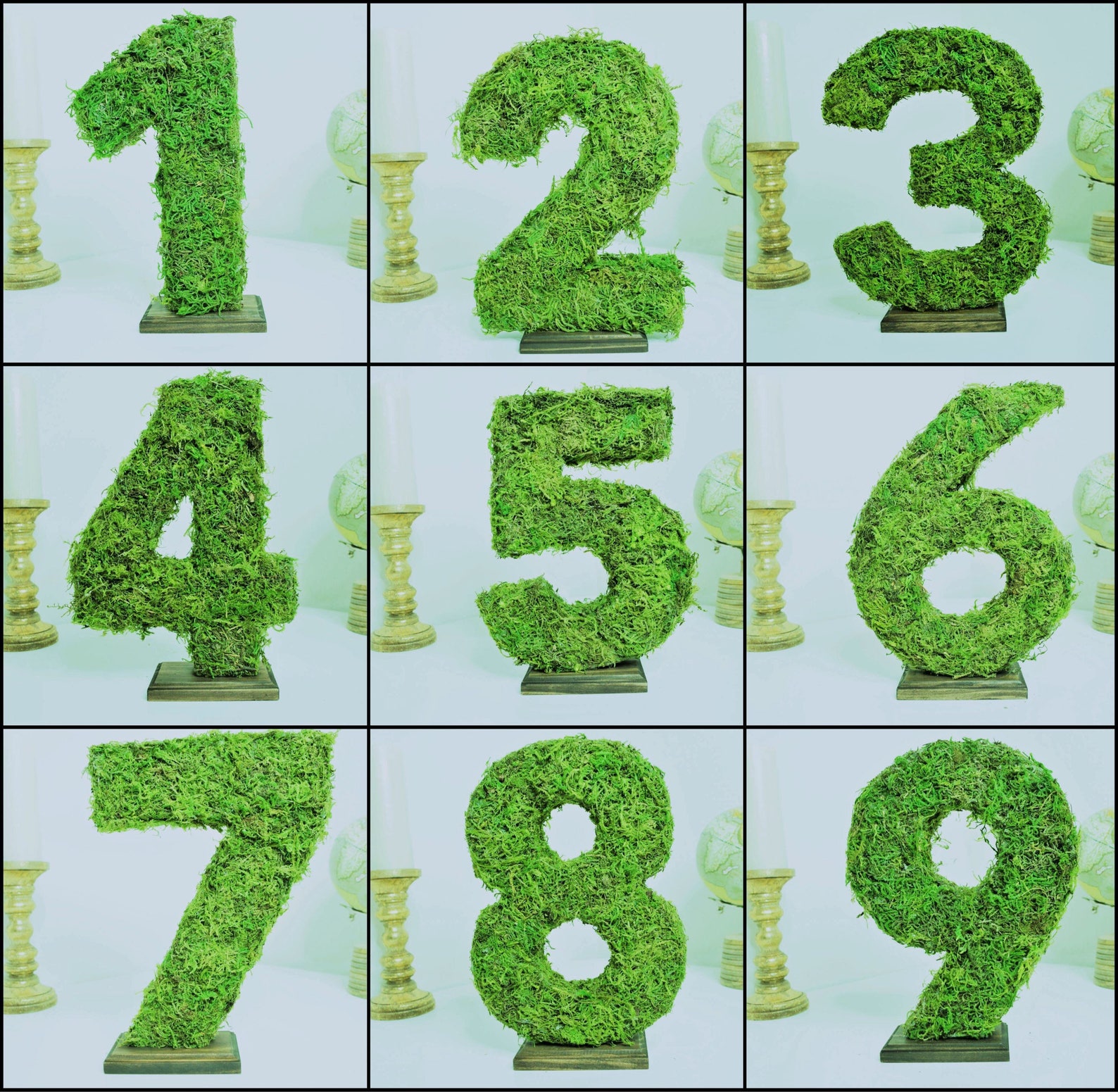 12" Moss Table Numbers - Table Numbers - Weddings - Events - Nurseries ...