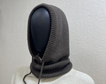 Merino Wool Knitted Hood, Warm Women Wool Hood Helmet, Winter Cowl Hood ...