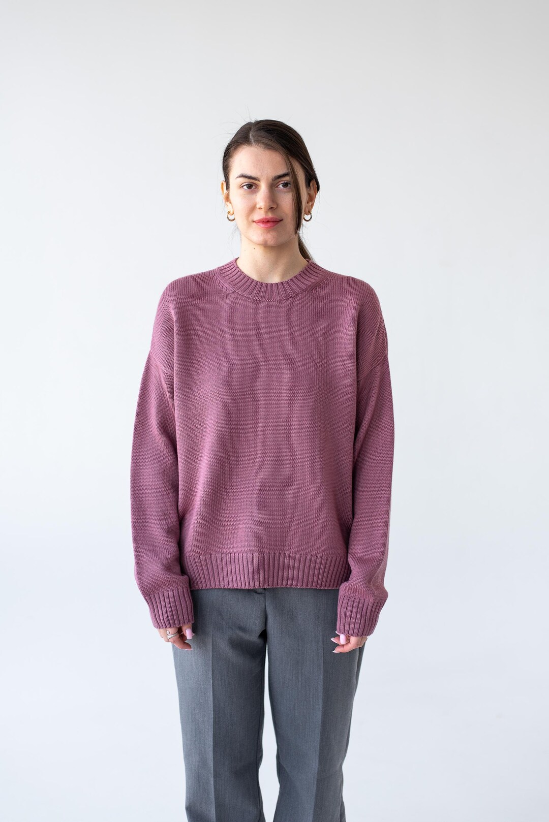 Antique Pink Merino Wool Sweater: Women's Crew Neck Knit - Etsy