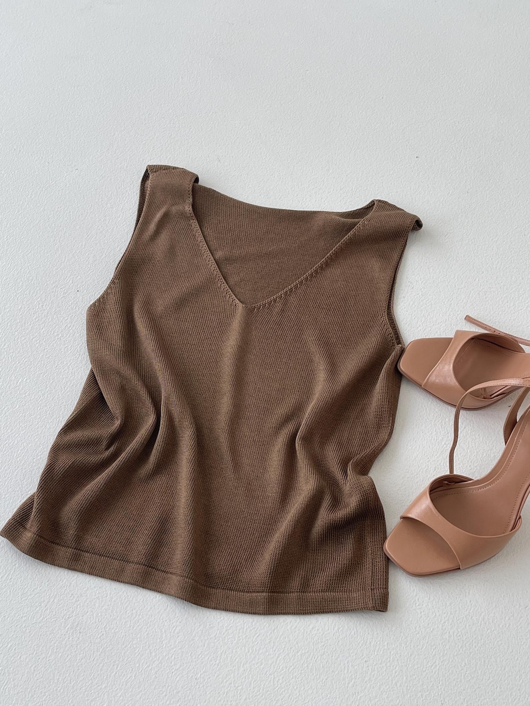 Bronze Silk Knit Tank Top: Sleeveless V-neck Blouse - Etsy
