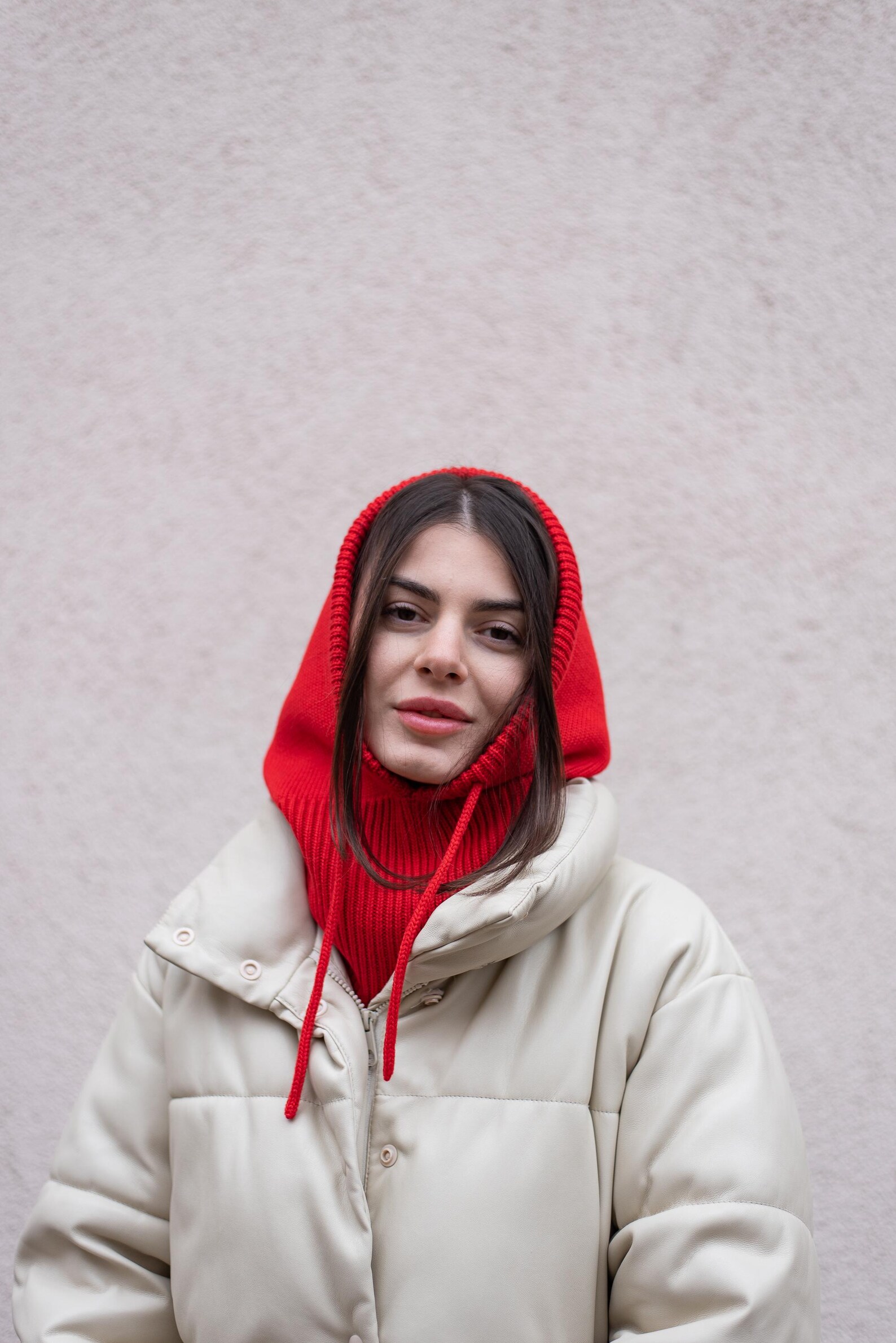Bright Red Merino Wool Knitted Hood, Warm Women Wool Hood Helmet ...