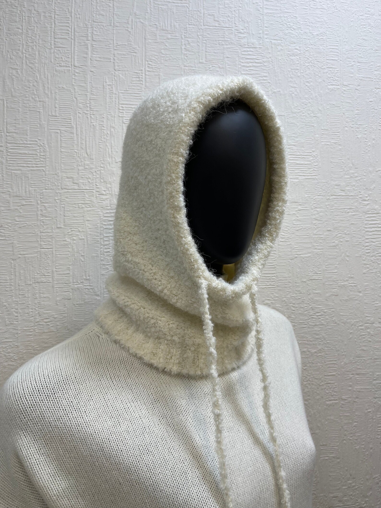 Alpaca Bouclé Wool Knitted Hood Warm Women Wool Hood Helmet - Etsy