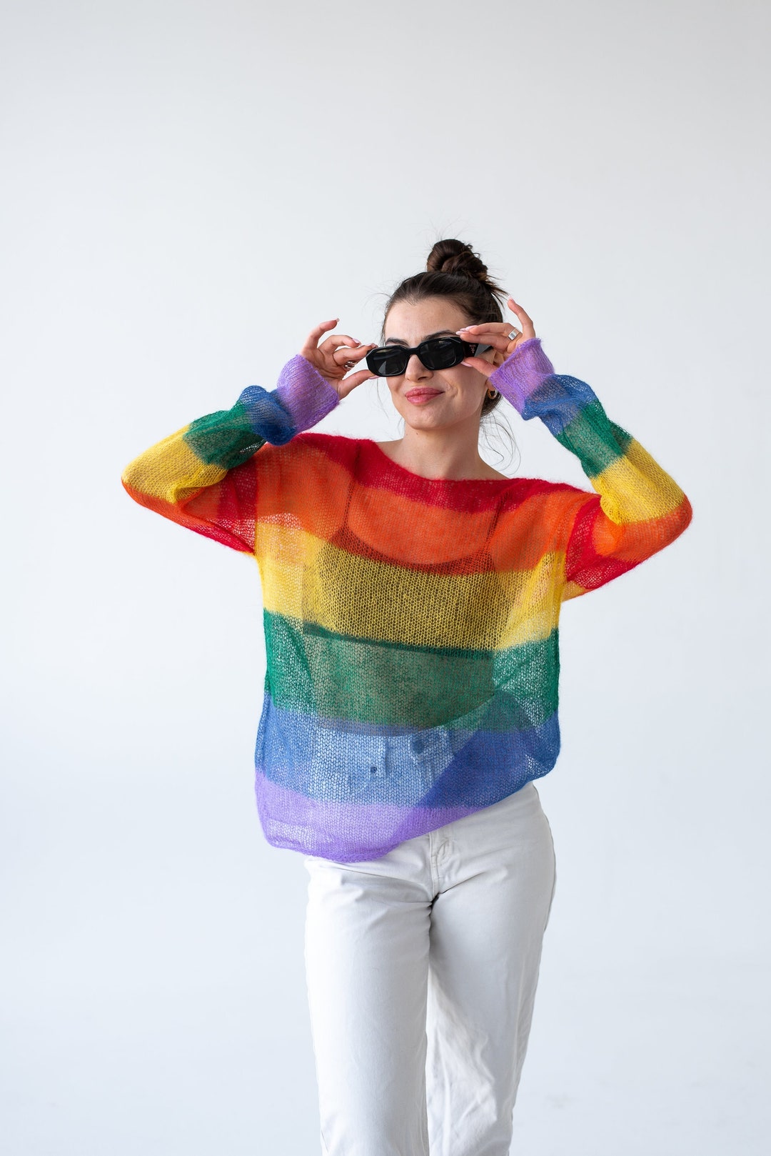 Rainbow LGBTQ Pride Sweater, Striped Mohair Knit Colorful Jumper ...