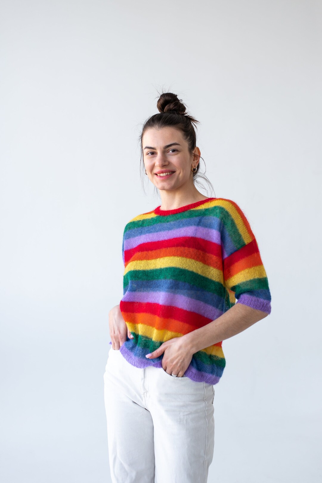 Rainbow Striped Mohair Knit T-shirt: LGBTQ Pride Sweater - Etsy