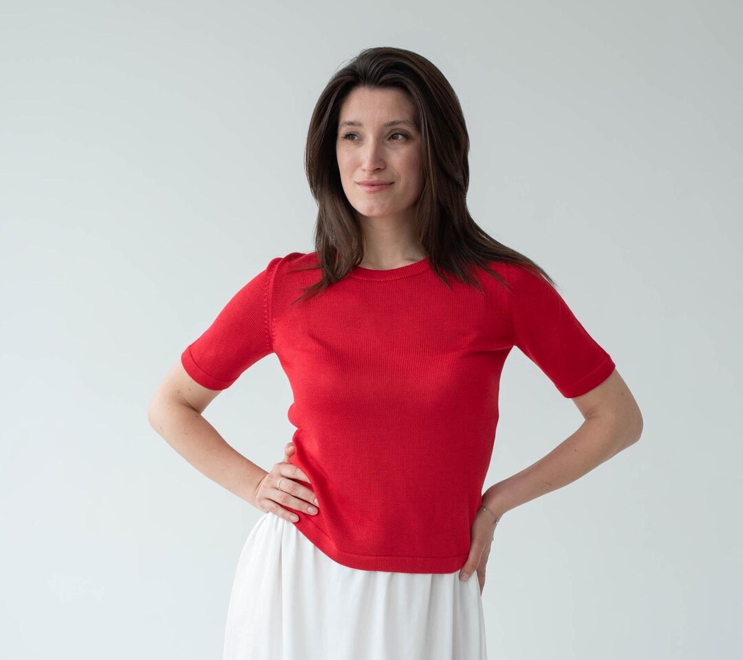 Bright Red Silk Blouse, Minimalist Silk Top, Summer Top for Women, Silk ...