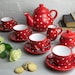 Red Ceramic Tea Set Teapot SET for FOUR Large Teapot Milk - Etsy