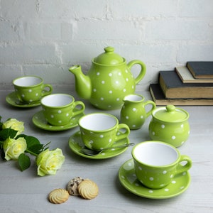 Green Ceramic Tea Set, Teapot SET for FOUR, Large Teapot, Milk Jug ...