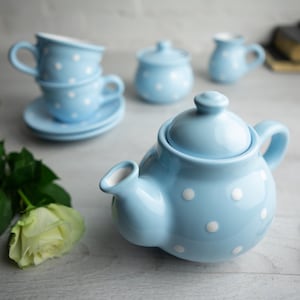 Sky Blue Ceramic Tea Set, Handmade Teapot SET for TWO, Teapot, Milk Jug ...