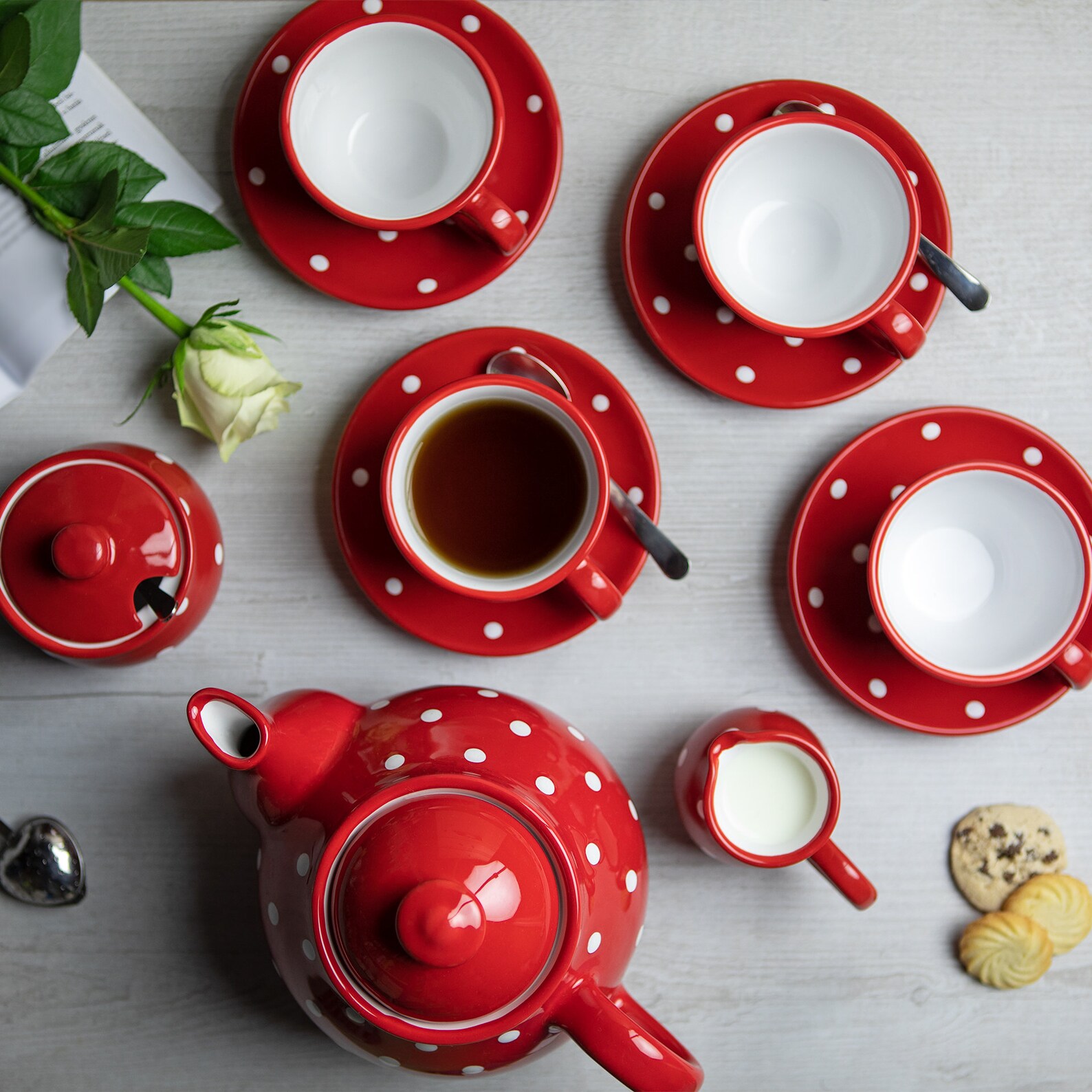 Red Ceramic Tea Set Teapot SET for FOUR Large Teapot Milk - Etsy