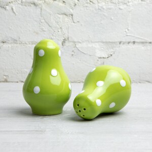 Handmade Green Polka Dot Ceramic Salt and Pepper Shakers, Cottage Style ...