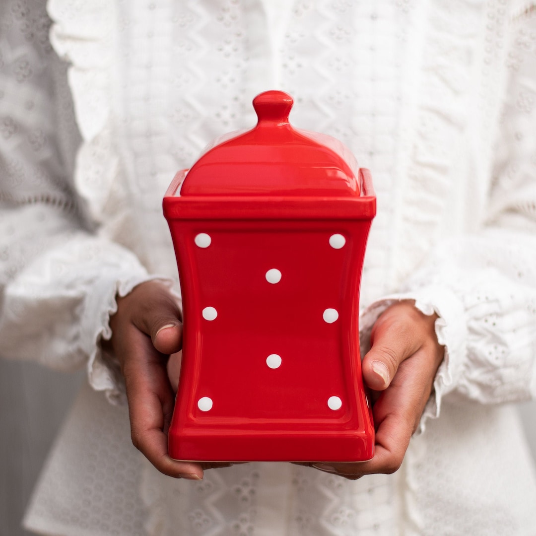 Red Polka Dot Cookie Jar | Handmade Ceramic Kitchen Canister - Etsy