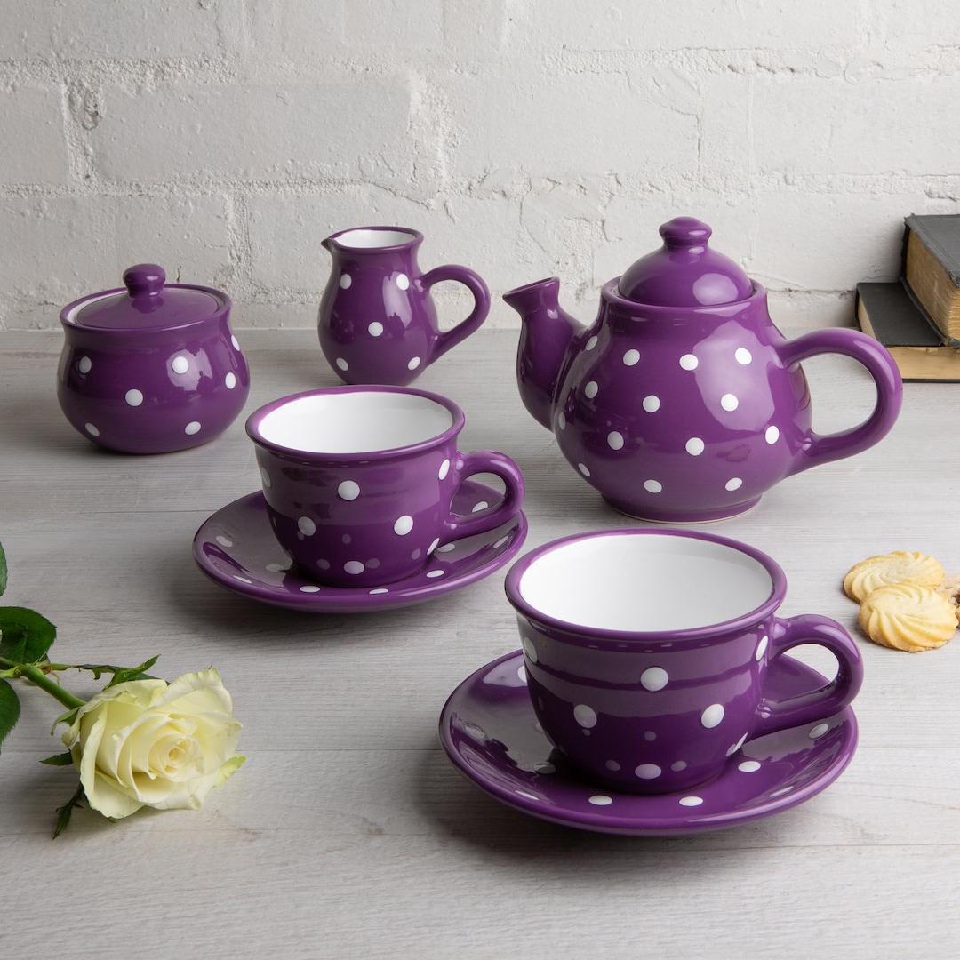 Purple Ceramic Tea Set, Handmade Teapot SET for TWO, Teapot, Milk Jug ...