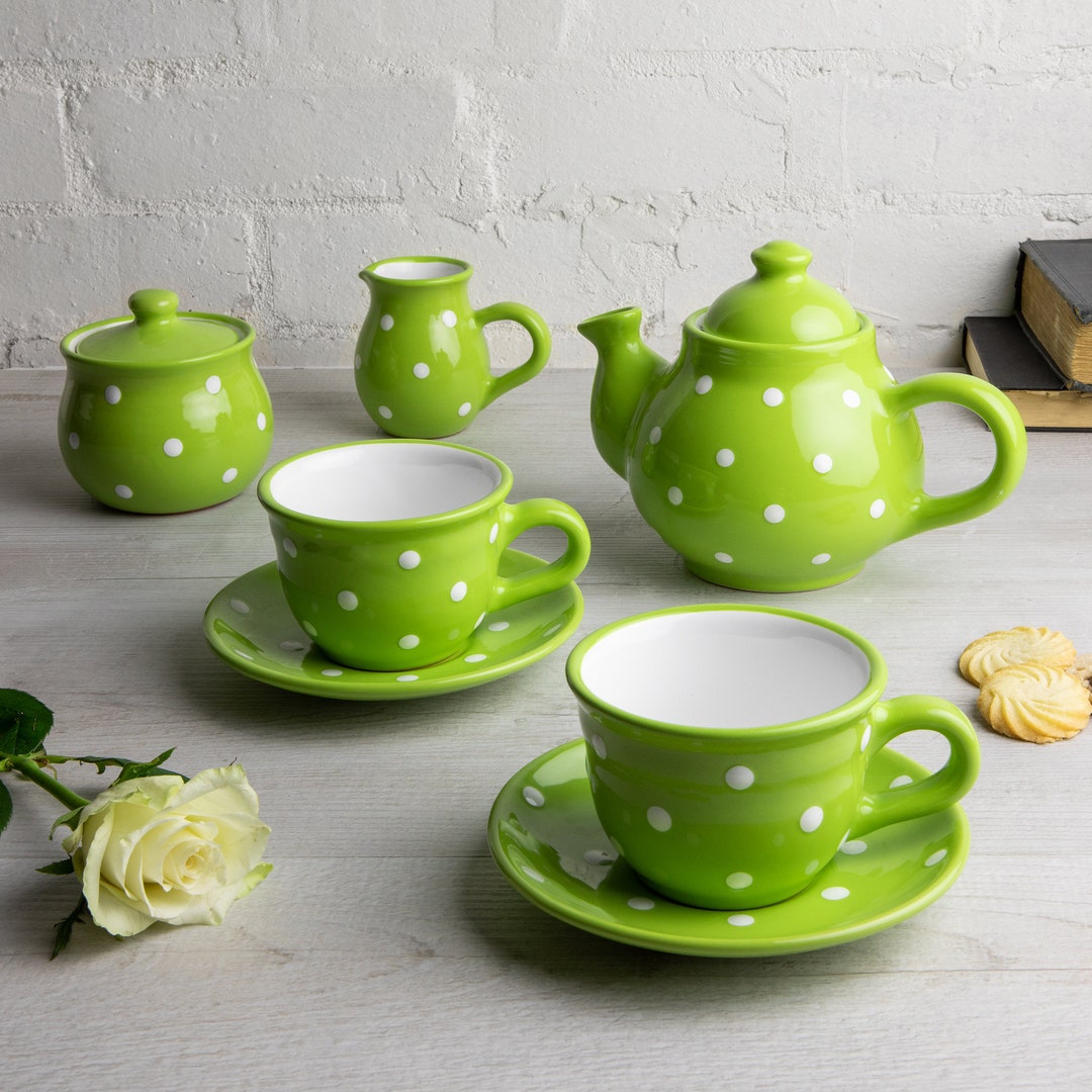Handmade Green Ceramic Tea Set, Polka Dot Pottery, Teapot for Two - Etsy