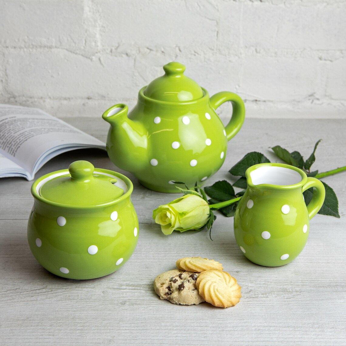 Green Ceramic Tea Set Handmade Teapot Set SMALL Teapot Milk | Etsy