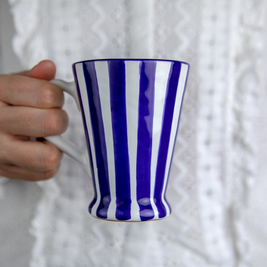 Navy Latte Mug | Stoneware Coffee Mug | Handmade Blue Stripe Pottery ...