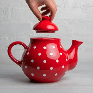 Red Ceramic Teapot, Handmade Pottery Tea Pot, Extra Large With White ...