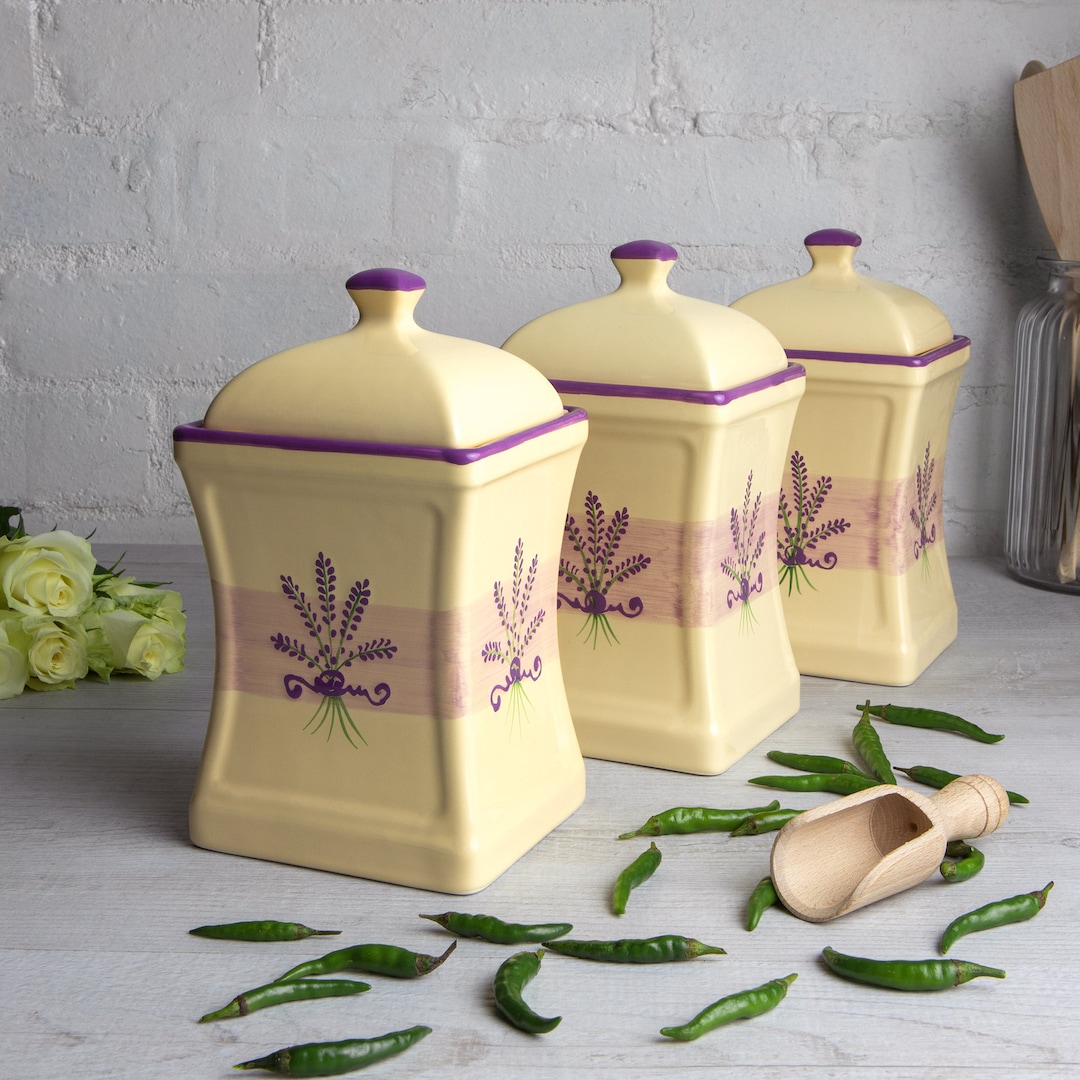 Lavender Floral Canister Set | Kitchen Cookie Jar, Decorative Ceramic ...