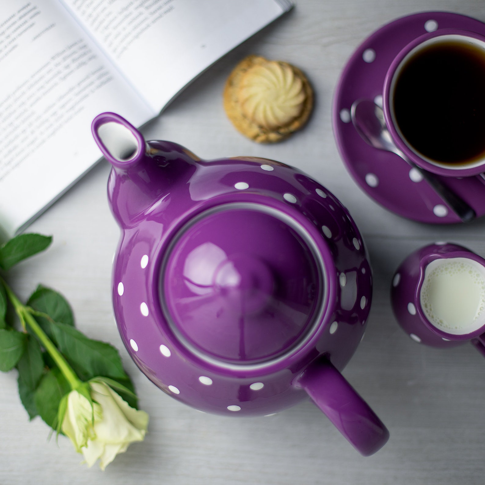 Purple Ceramic Tea Set Teapot SET for FOUR Large Teapot - Etsy