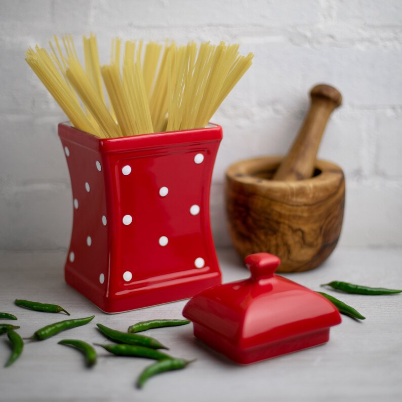 Red Polka Dot Cookie Jar | Handmade Ceramic Kitchen Canister - Etsy