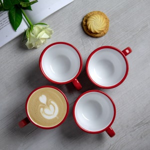 Red Ceramic Tea Cup | Teacup and Saucer, Handmade White Polka Dot ...