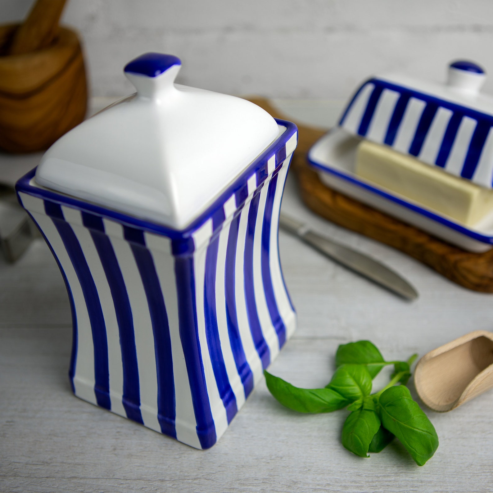 Navy Blue Stripe Canister Set | Handmade Ceramic Kitchen Storage - Etsy