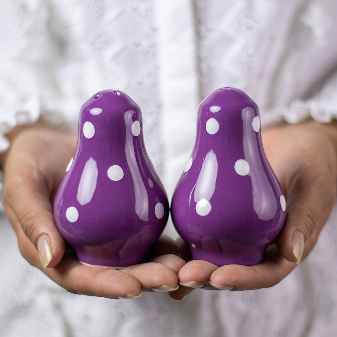 Handmade Ceramic Salt and Pepper Shakers, Purple Polka Dot Cruet Set - Etsy