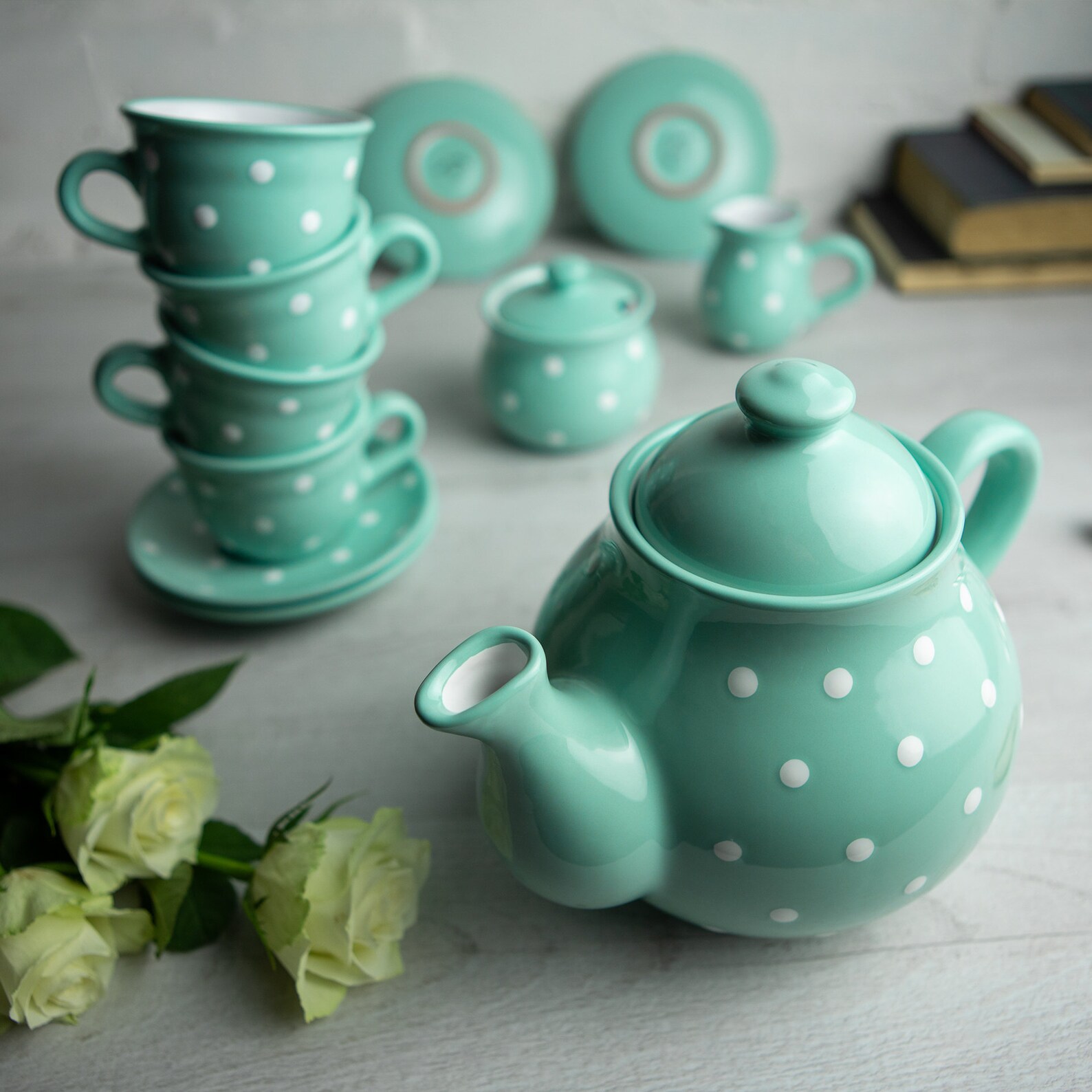 Teal Blue Ceramic Tea Set Teapot SET for FOUR Large Teapot - Etsy