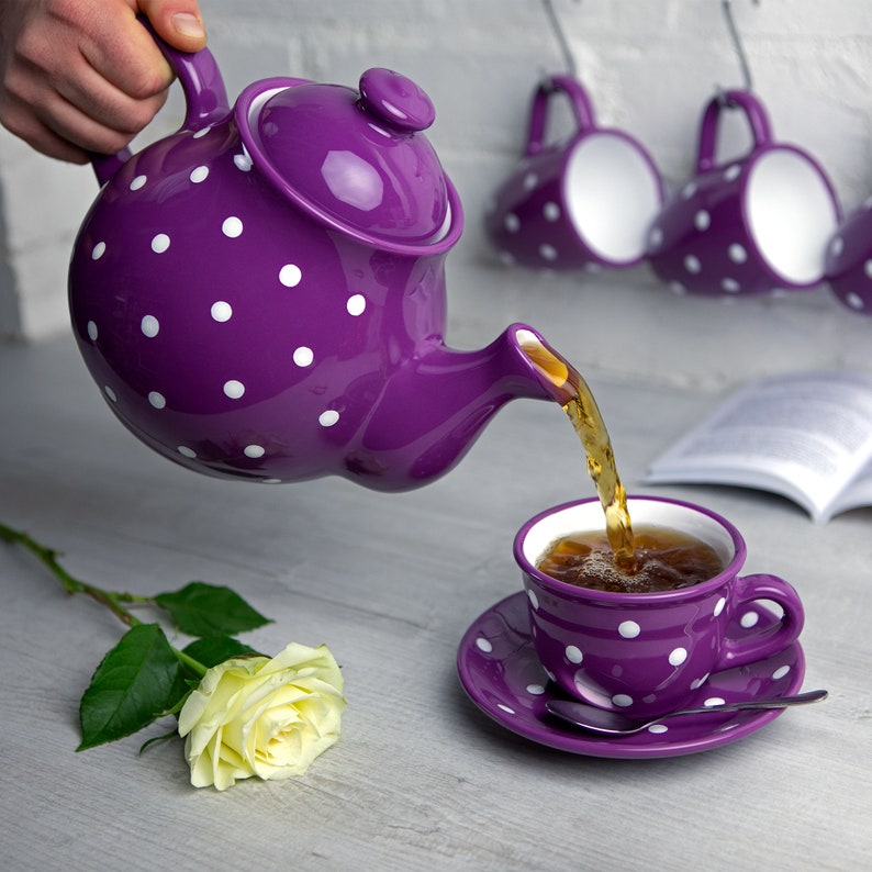 Purple Ceramic Tea Set Teapot SET for FOUR Large Teapot | Etsy