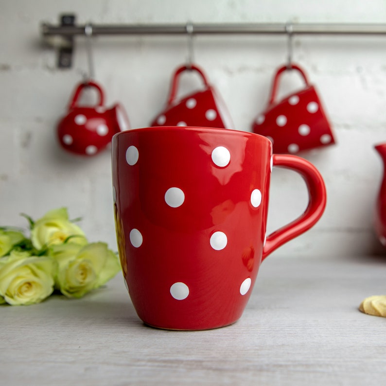 Cute Mug Ceramic Coffee Mug Red and White Polka Dot - Etsy