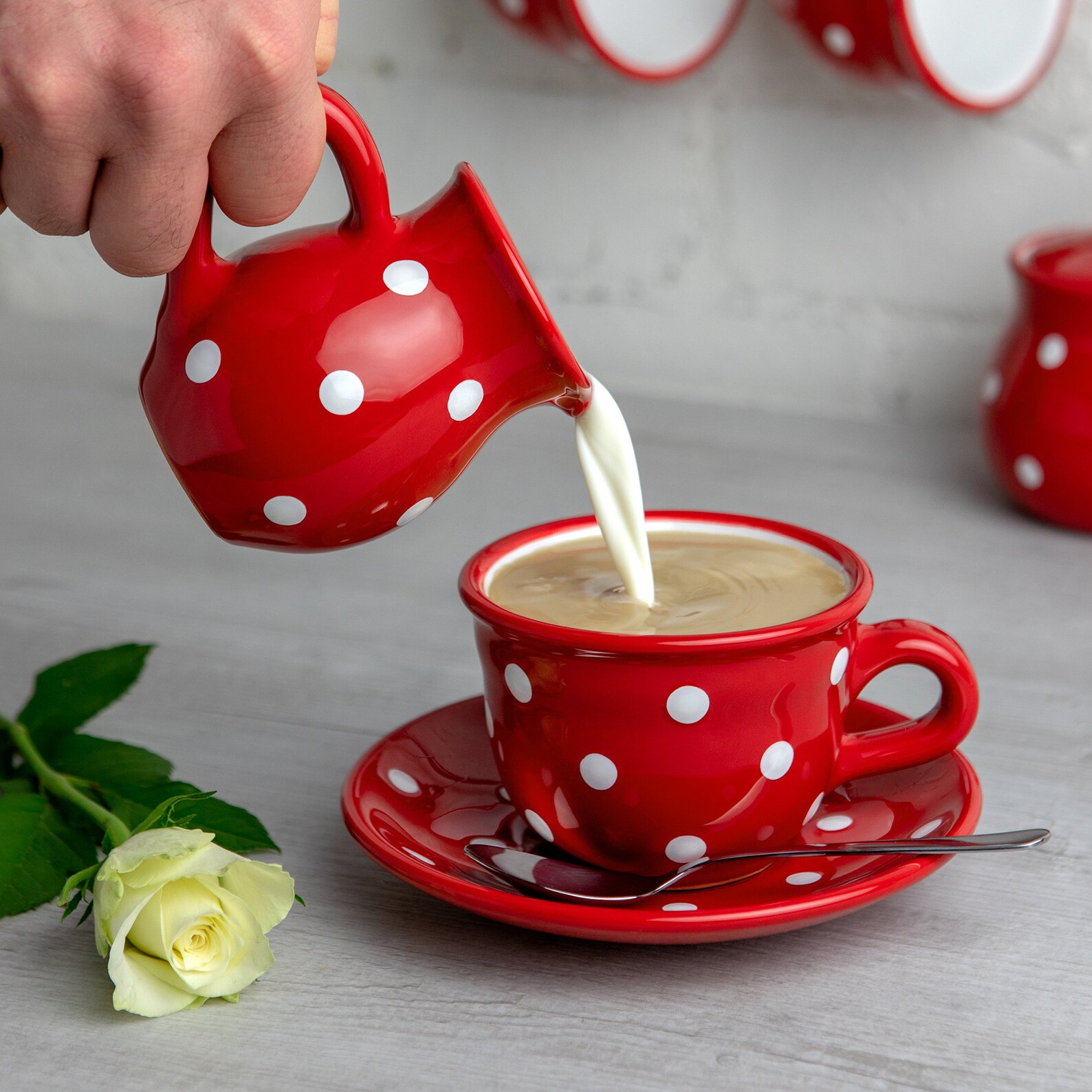 Red Ceramic Tea Set Teapot SET for FOUR Large Teapot Milk - Etsy