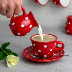 Red Ceramic Tea Set, Teapot SET for FOUR, Large Teapot, Milk Jug, Sugar ...