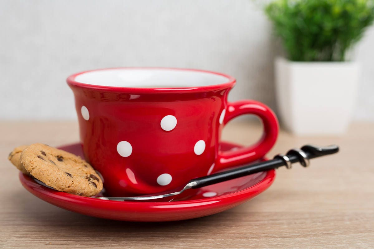 Red Ceramic Tea Cup Teacup and Saucer Handmade White Polka | Etsy