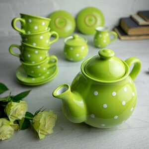 Green Ceramic Tea Set, Teapot SET for FOUR, Large Teapot, Milk Jug ...