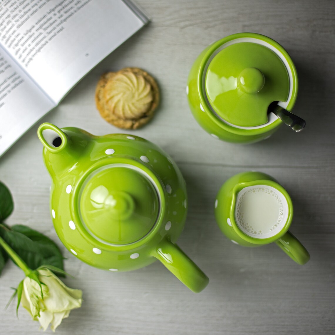 Green Ceramic Tea Set Handmade Teapot Set SMALL Teapot Milk | Etsy