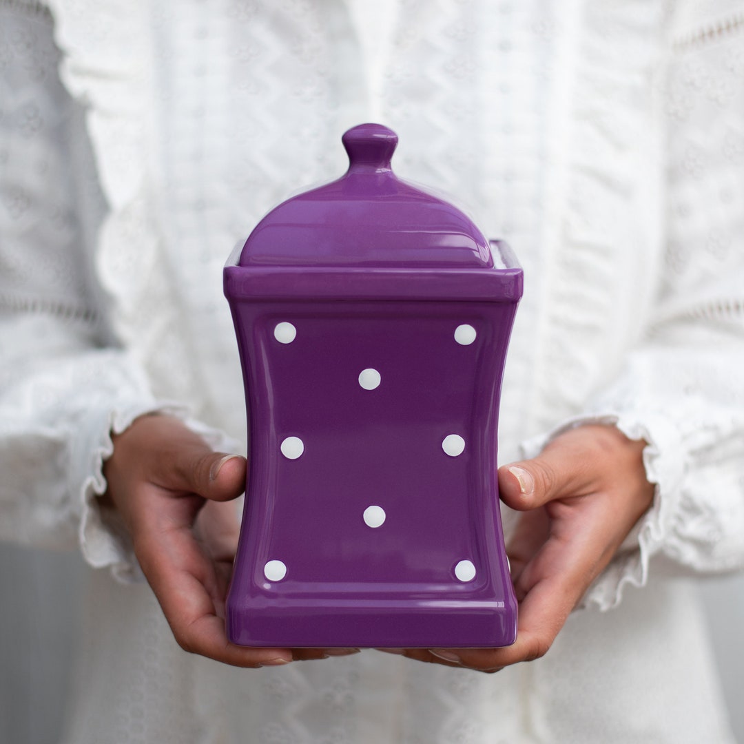 Purple Cookie Jar | Kitchen Canister, Decorative Ceramic Handmade White ...