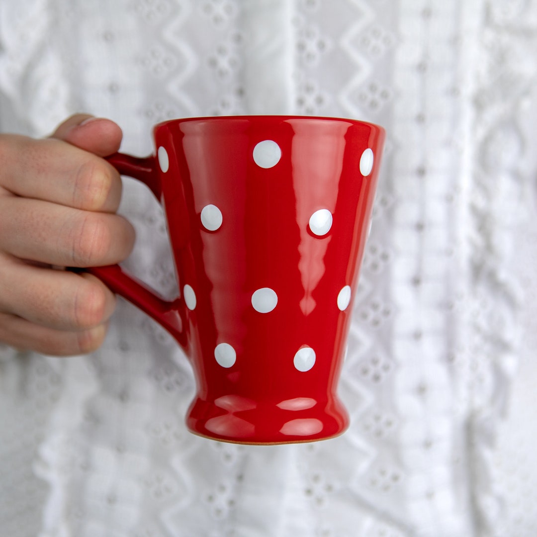 Red Latte Mug Stoneware Coffee Mug Handmade Polka Dot Pottery Mug ...