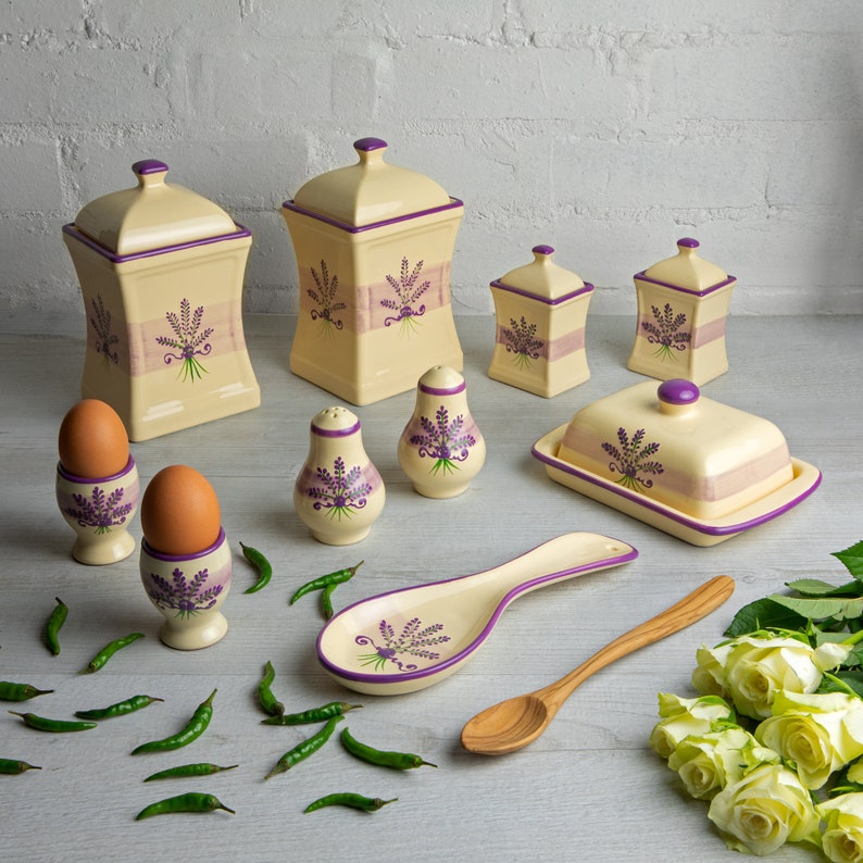 Lavender Kitchen Set Canisters Spice Jars Butter Dish - Etsy UK