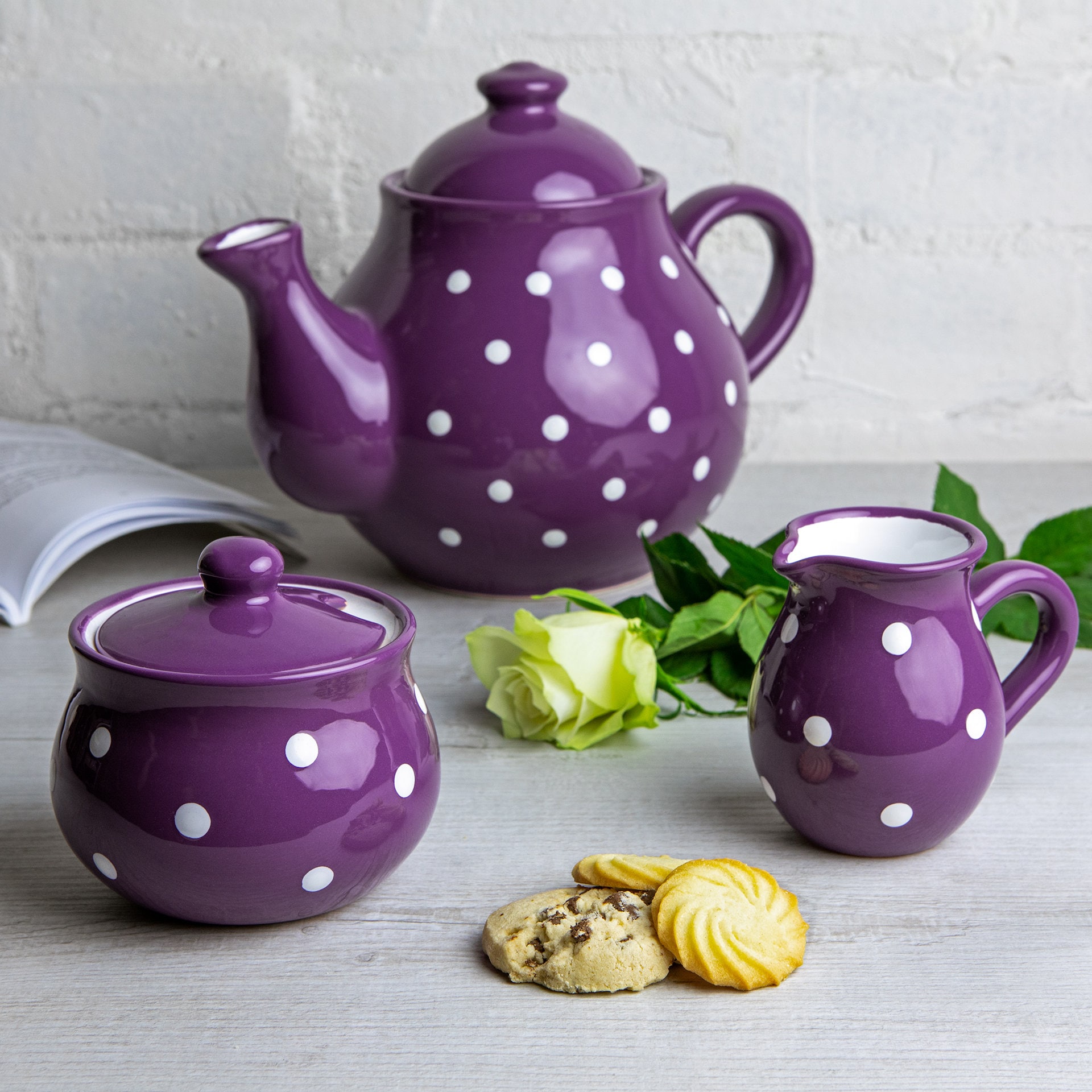 Purple Ceramic Tea Set, Teapot Set, LARGE Teapot, Milk Jug, Sugar Bowl ...