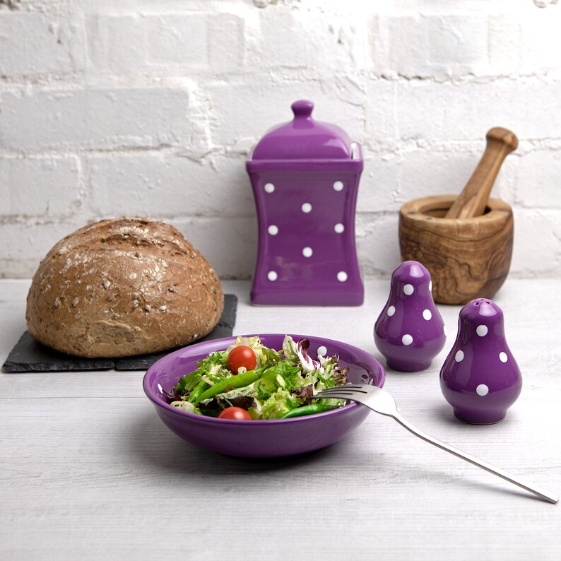 Handmade Ceramic Salt and Pepper Shakers, Purple Polka Dot Cruet Set - Etsy
