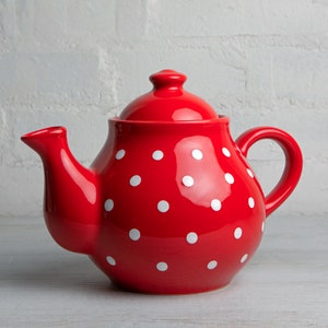 Red Ceramic Teapot, Handmade Pottery Tea Pot, Extra Large With White ...