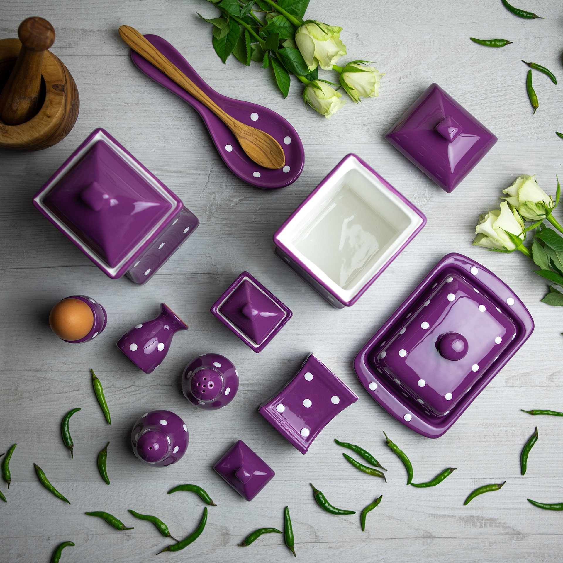 Purple Kitchen Set Canisters Spice Jars Butter Dish Cruet - Etsy UK