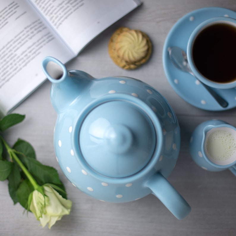 Blue Ceramic Tea Set, Teapot SET for FOUR, Large Teapot, Milk Jug ...