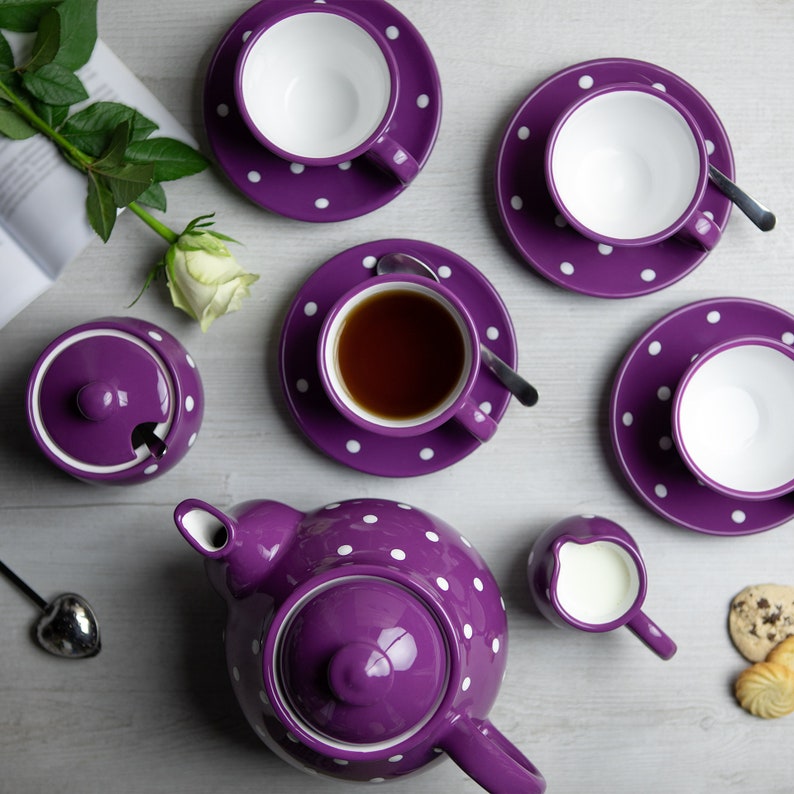 Purple Ceramic Tea Set Teapot SET for FOUR Large Teapot | Etsy