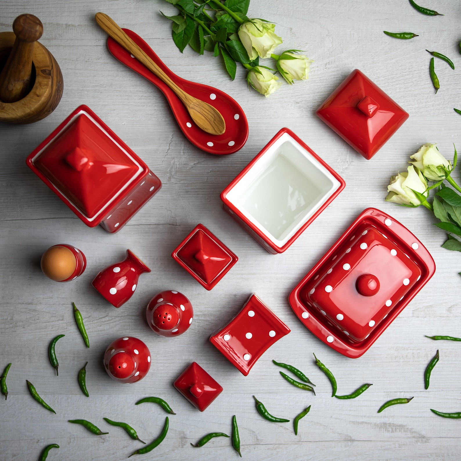 Red Kitchen Set Canisters Spice Jars Butter Dish Cruet - Etsy