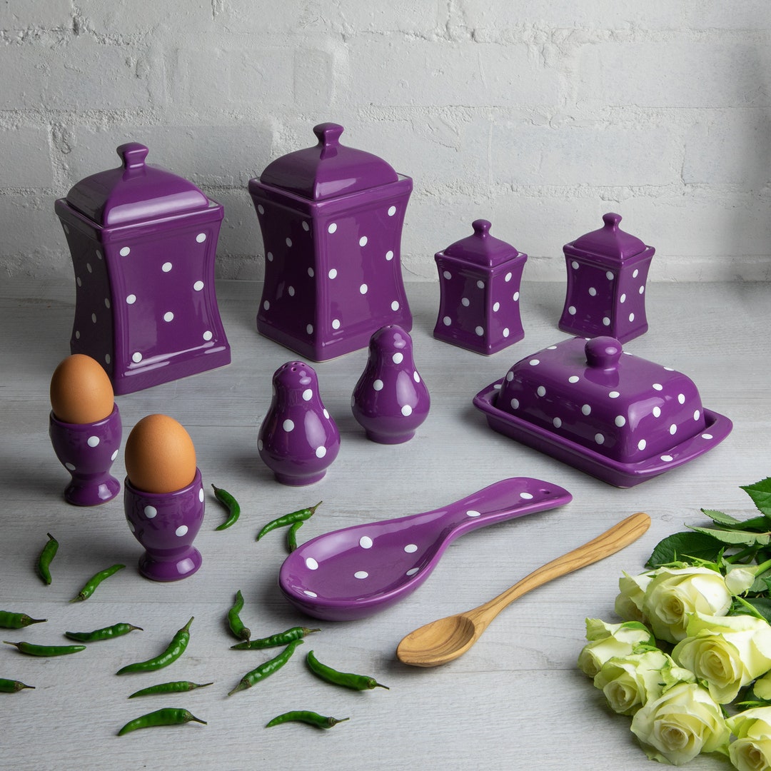 Purple Kitchen Set | Canisters, Spice Jars, Butter Dish, Cruet Set ...