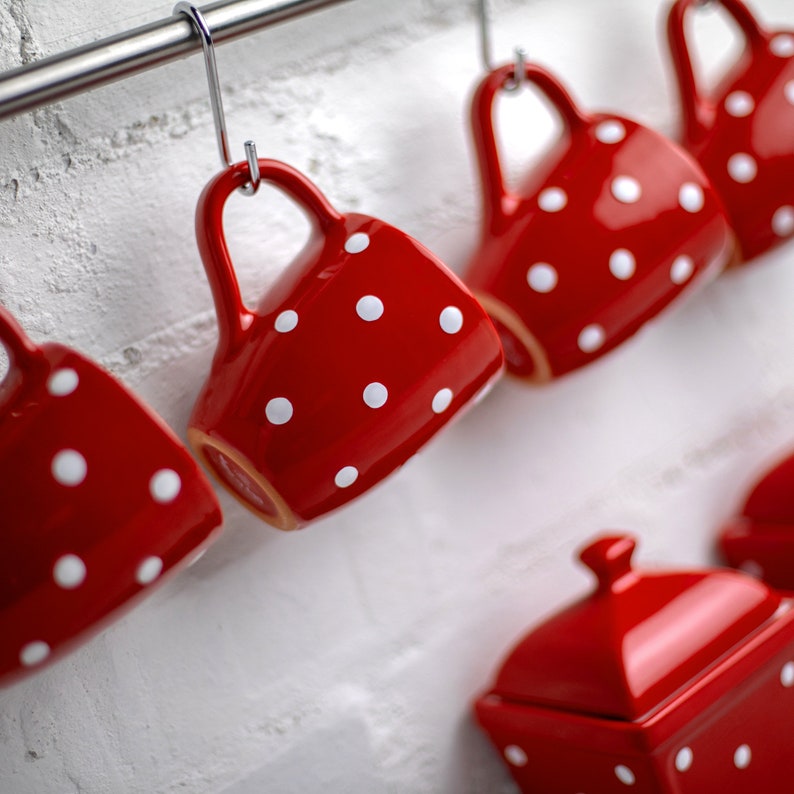 Cute Mug Ceramic Coffee Mug Red and White Polka Dot - Etsy