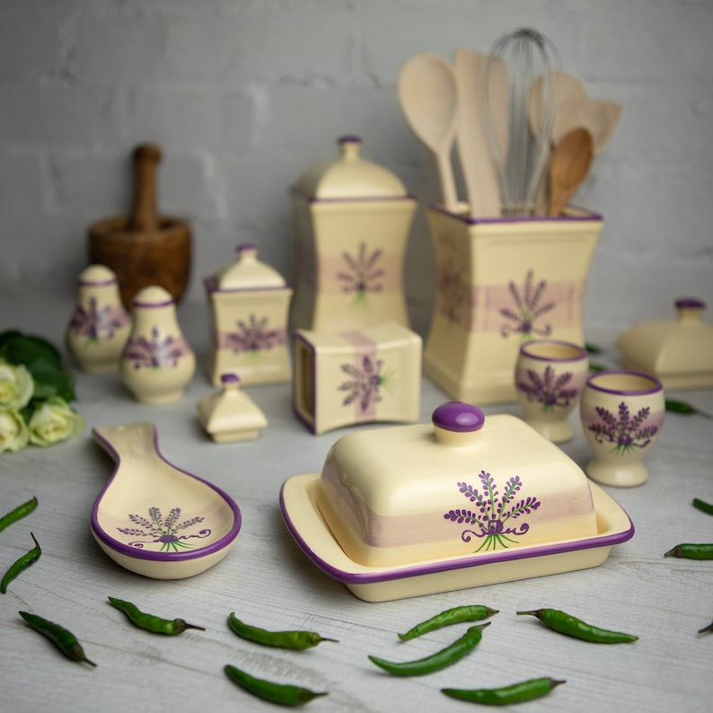 Lavender Kitchen Set Canisters Spice Jars Butter Dish - Etsy UK